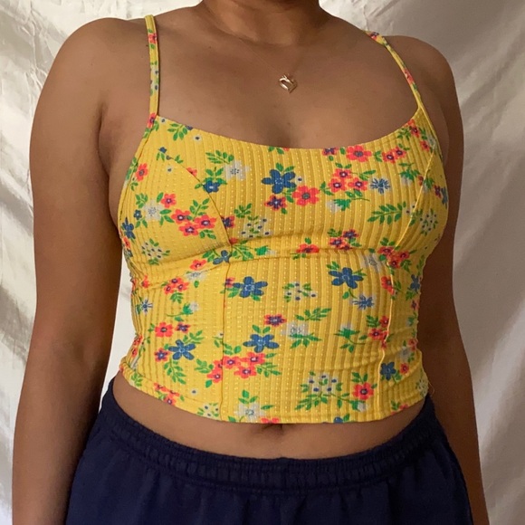 Swim | Vintage Yellow Floral Tankini Swim Top | Poshmark